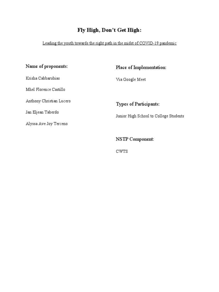 NSTP Project Proposal Final | PDF | Cannabis (Drug) | Substance Abuse