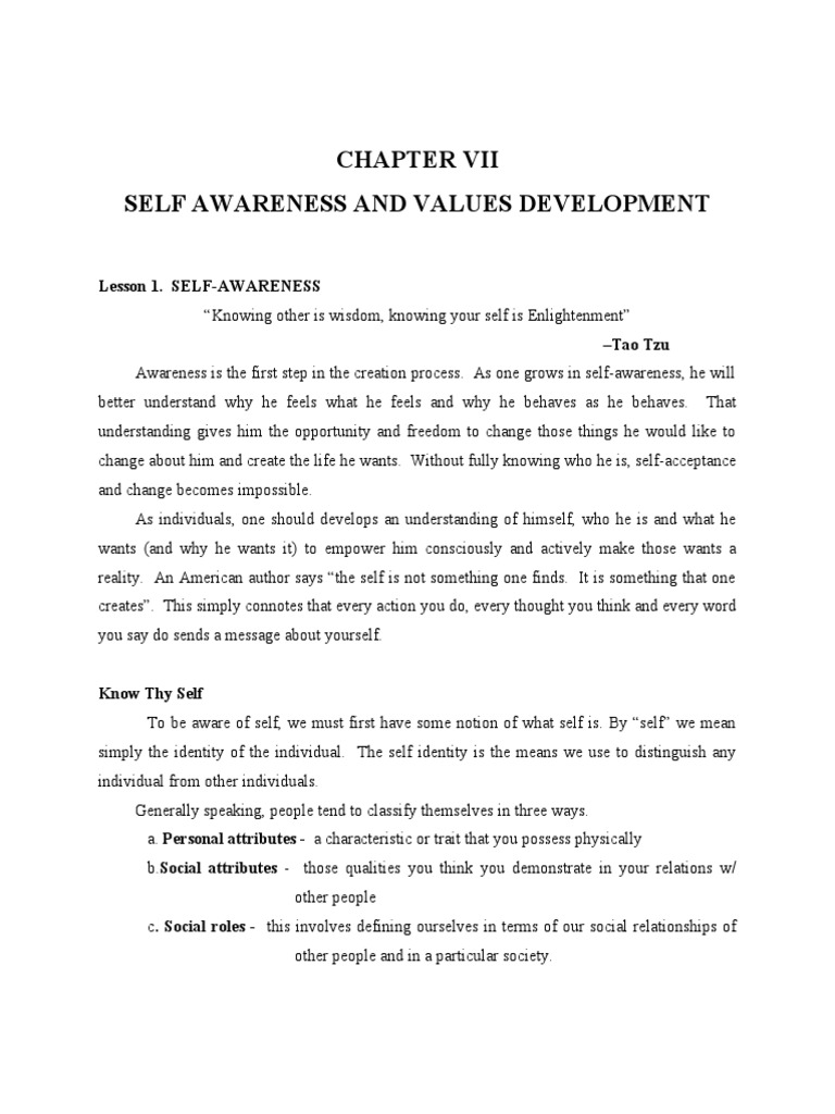 Understanding Self and Developing Values: A Look at Key Concepts Around ...
