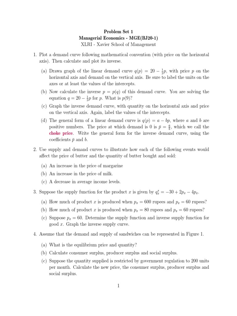 Problem Set 1 | PDF | Demand | Supply (Economics)