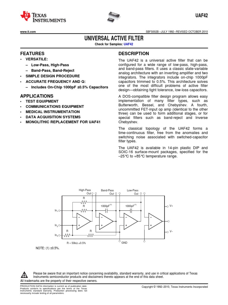 Universal Active Filter: Features Description | PDF | Electronic Filter ...