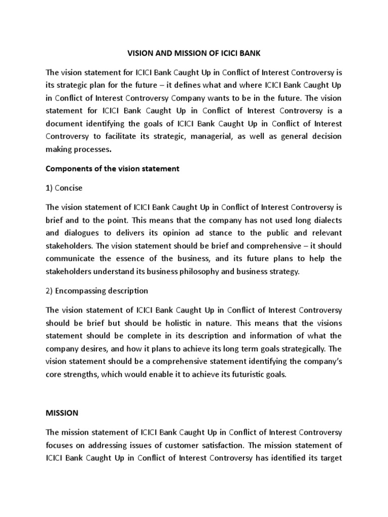 ICICI Bank Vision and Mission Overview | PDF | Goal | Conflict Of Interest