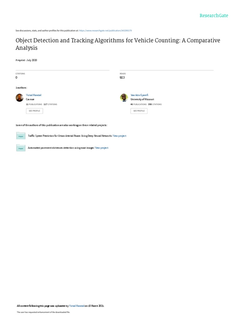 Object Detection And Tracking Algorithms For Vehicle Counting A Comparative Analysis Pdf
