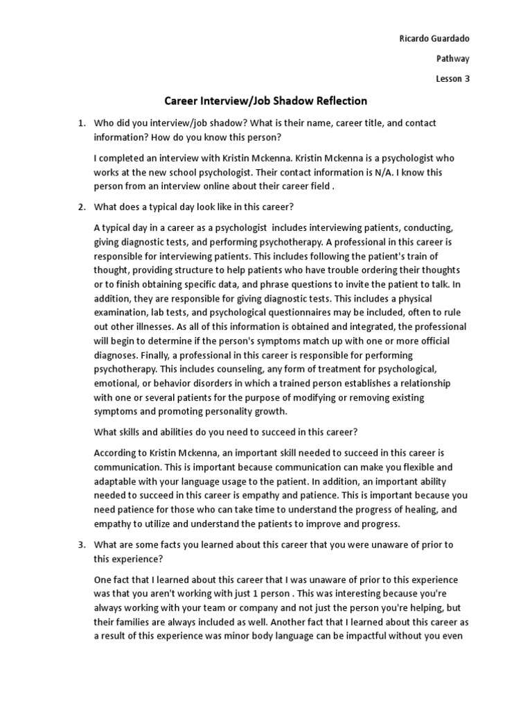 L03-Career Interview-Job Shadow Reflection Template El-Struggling ...