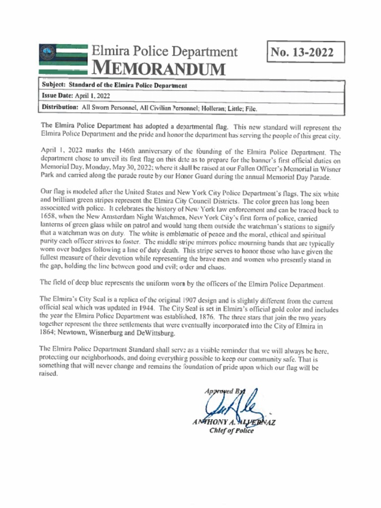 Elmira Police Department Flag Memorandum | PDF