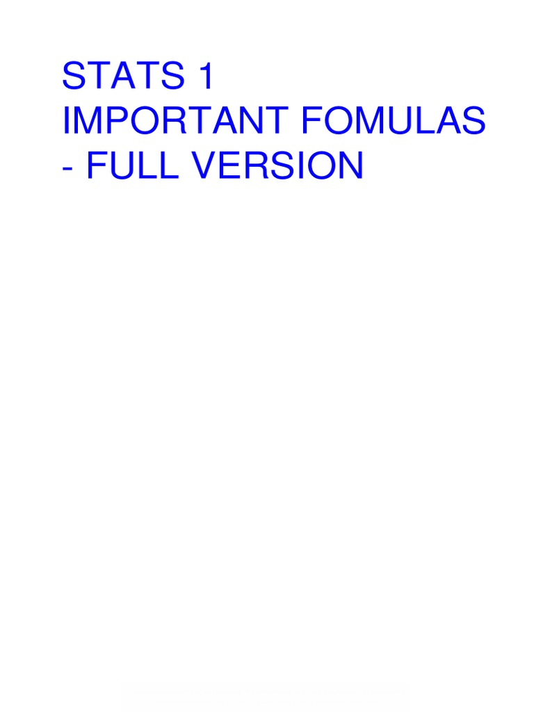 Stats 1 Important Fomulas - Full Version: Statistics - Important ...