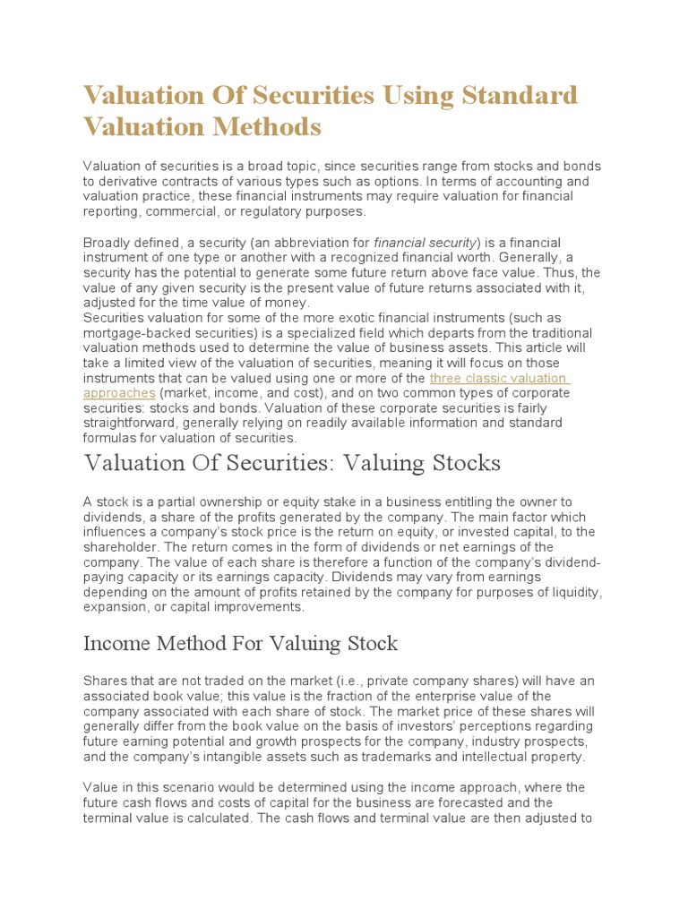 Valuation of Securities Using Standard Valuation Methods | PDF ...