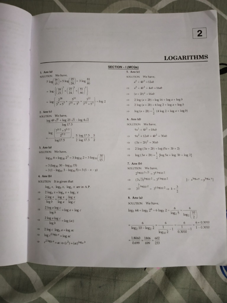 Logarithms RD Sharma Solved Questions | PDF | Lie Groups | Combinatorics