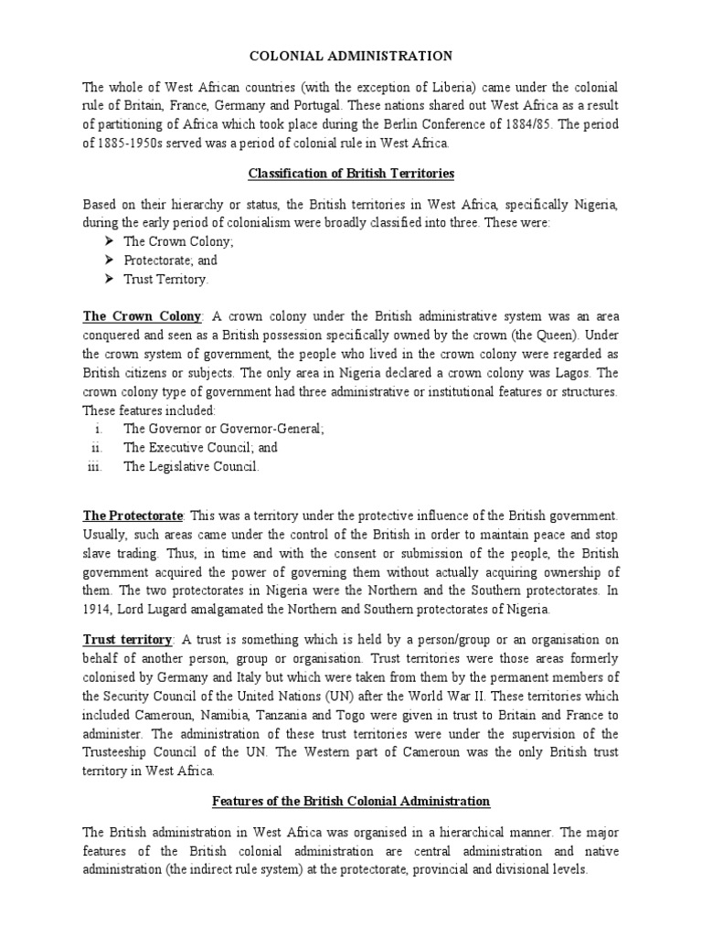 Colonial Administration | PDF