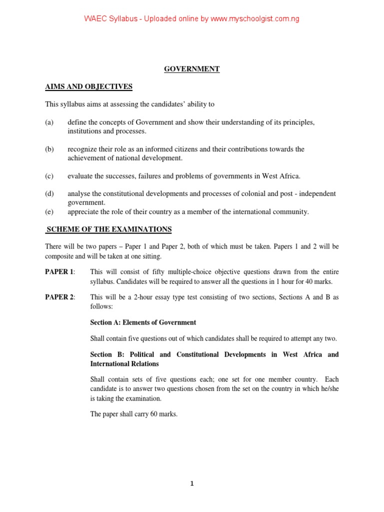 Government Waec Syllabus | PDF | Test (Assessment) | State (Polity)