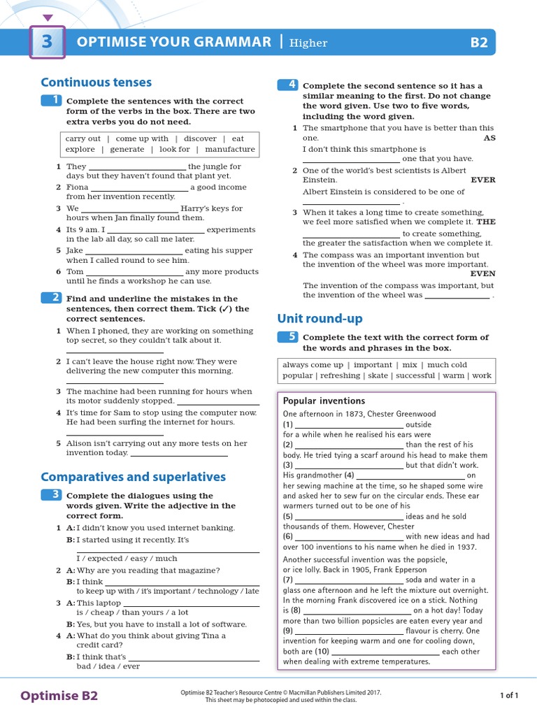 Optimise Your Grammar - B2: Continuous Tenses | PDF | Linguistics