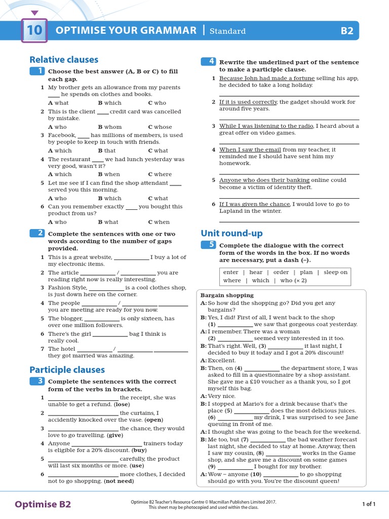 Optimise Your Grammar - B2: Relative Clauses | PDF