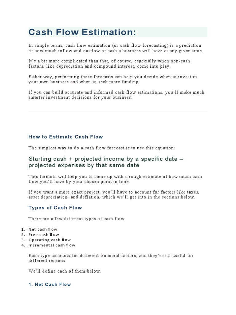 Cash Flow Estimation | PDF | Free Cash Flow | Internal Rate Of Return