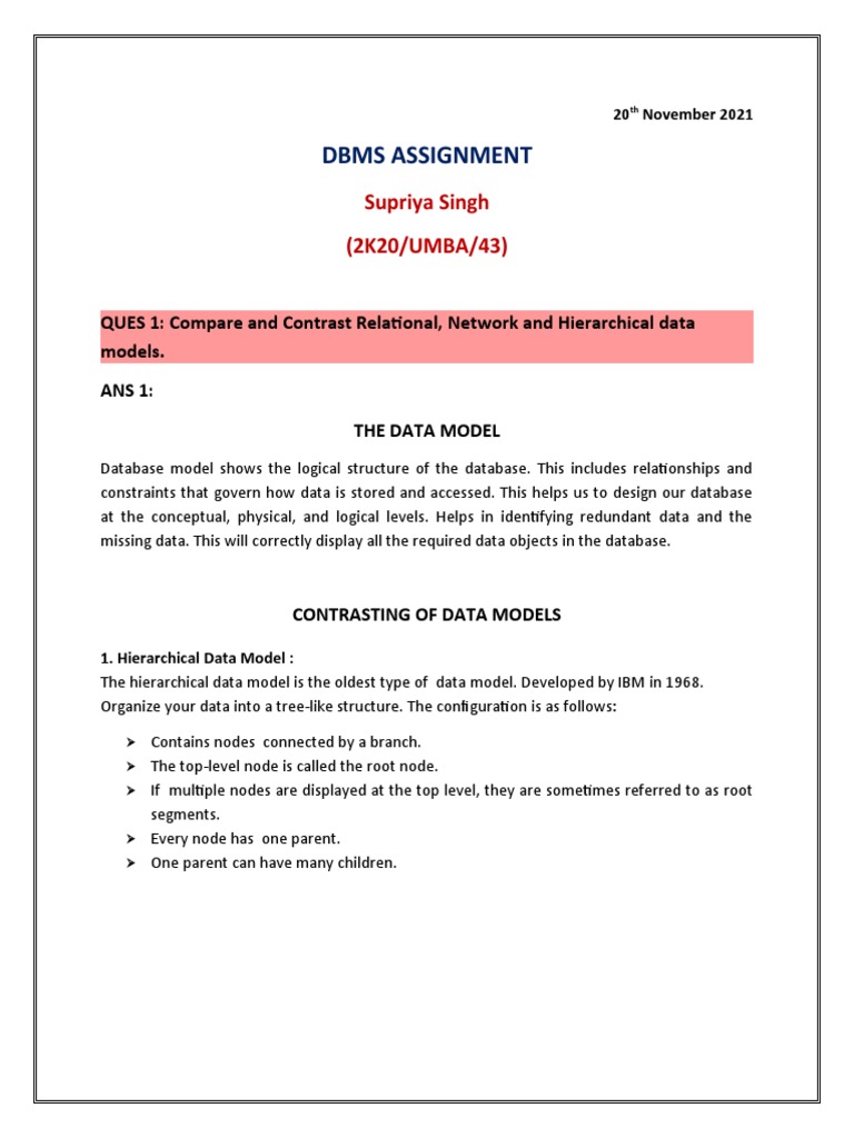 DBMS Assignment Supriya Singh | PDF | Databases | Relational Database