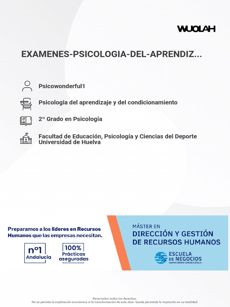 Wuolah Free Examenes Psicologia Del Aprendizaje y Condicionamiento | PDF | Aprendizaje ...