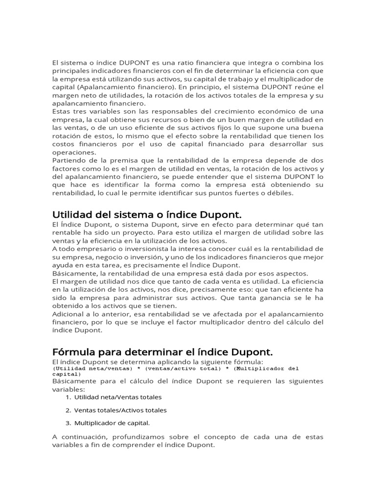 Analisis Financiero Dupont | PDF | Rentabilidad sobre recursos propios | Ratio financiero