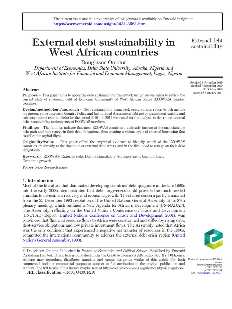 External Debt Sustainability in AFRIQUE | PDF | Heavily Indebted Poor ...