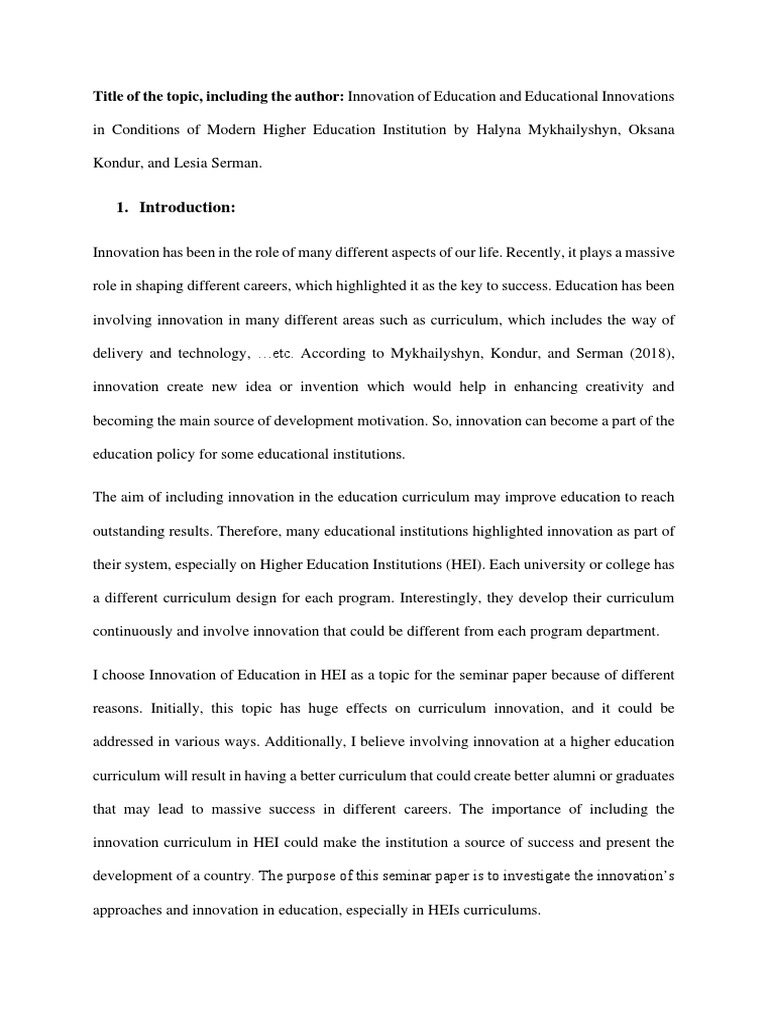 Innovation in Hei | PDF | Innovation | Educational Technology