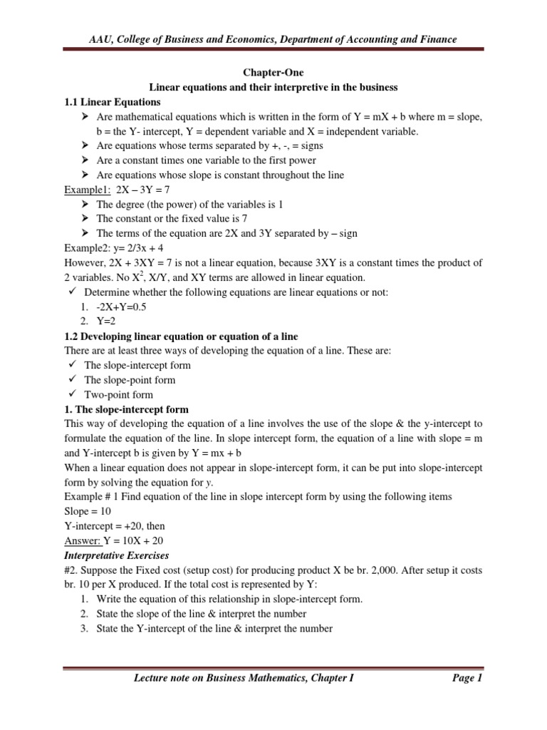 Chapter One Business Mathematics | PDF | Economies | Management Accounting