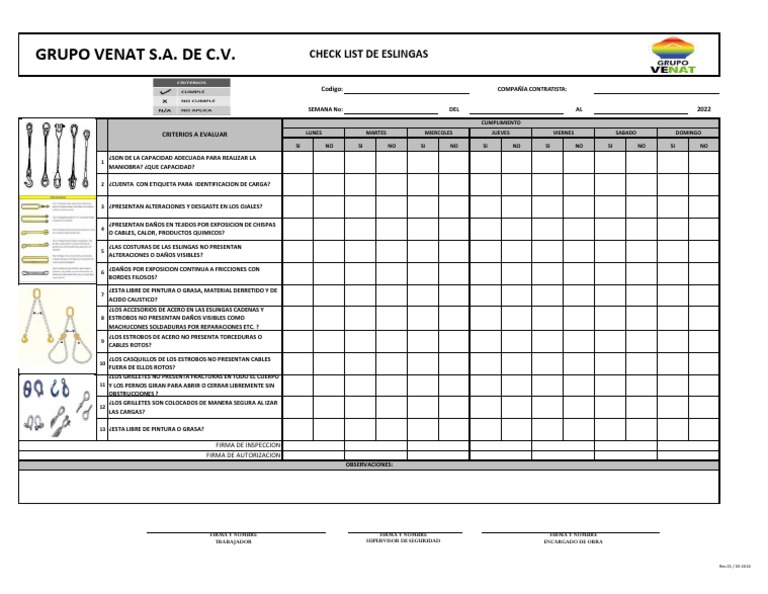Check-List Eslingas | PDF