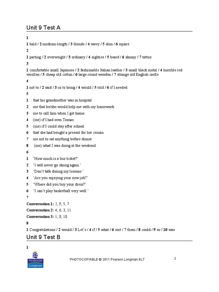 Language Test Key 9 | PDF