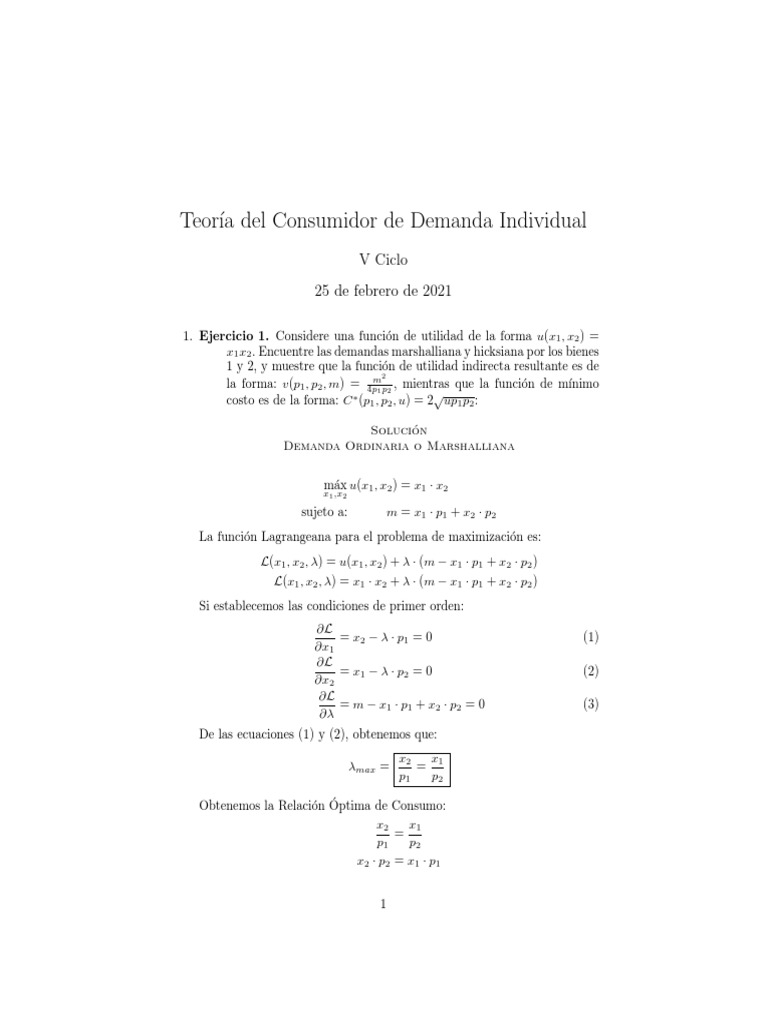 Demandas Marshalliana y Hicksiana | PDF | Elasticidad (economía) | Los ...