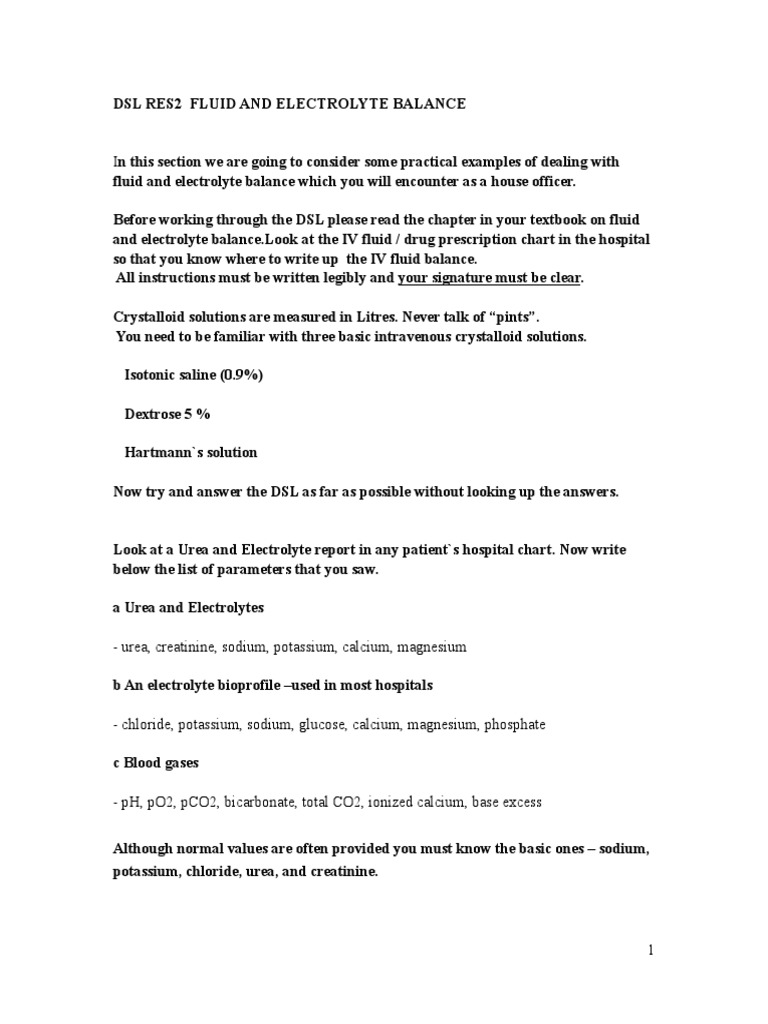 Fluid and Electrolyte Balance | PDF | Electrolyte | Saline (Medicine)