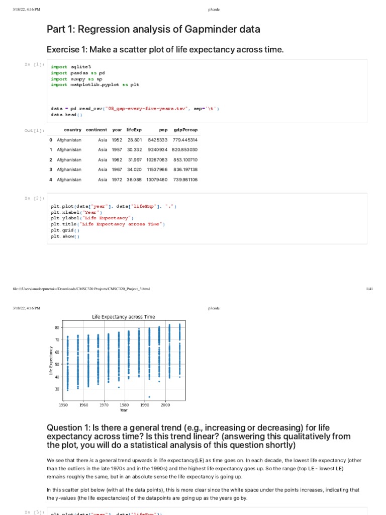 Regression Analysis of Gapminder Data | PDF | Regression Analysis | Errors And Residuals