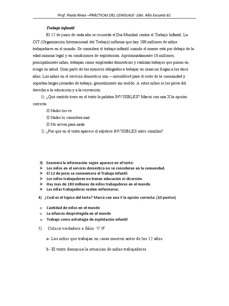 Trabajo Infantil: Realidad y Desigualdad | PDF