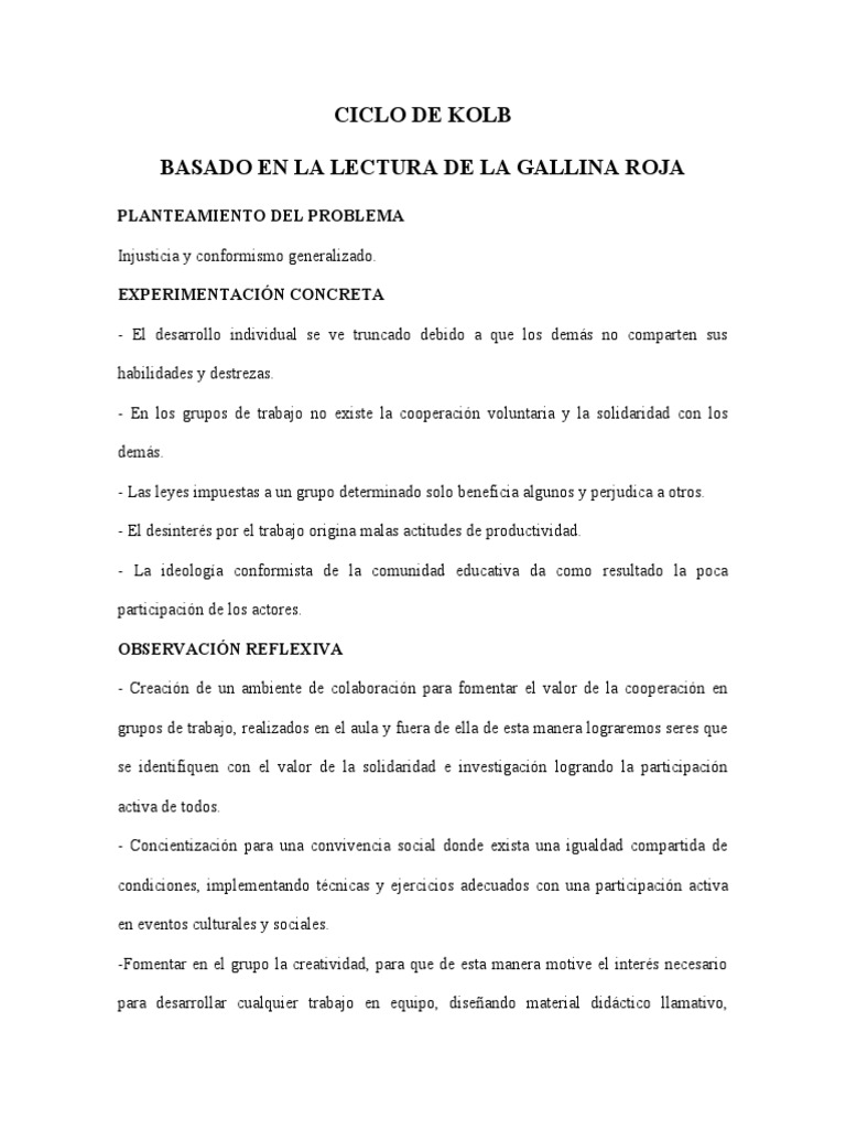 Ciclo de Kolb | PDF | Aprendizaje | Salón de clases