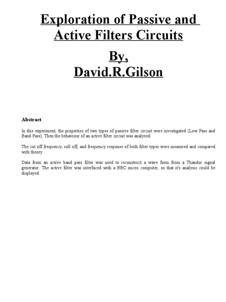 Active and Passive Filter Circuits | PDF | Electronic Filter | Low Pass ...