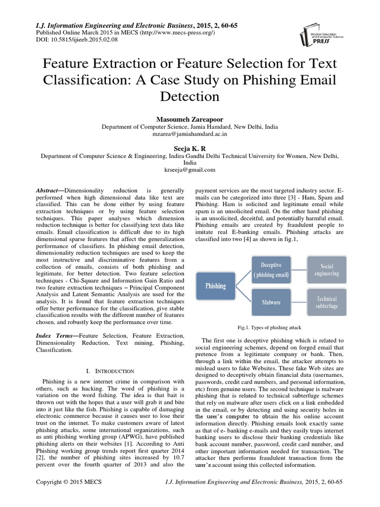 Feature Extraction or Feature Selection For Text Classification: A Case Study On Phishing Email ...