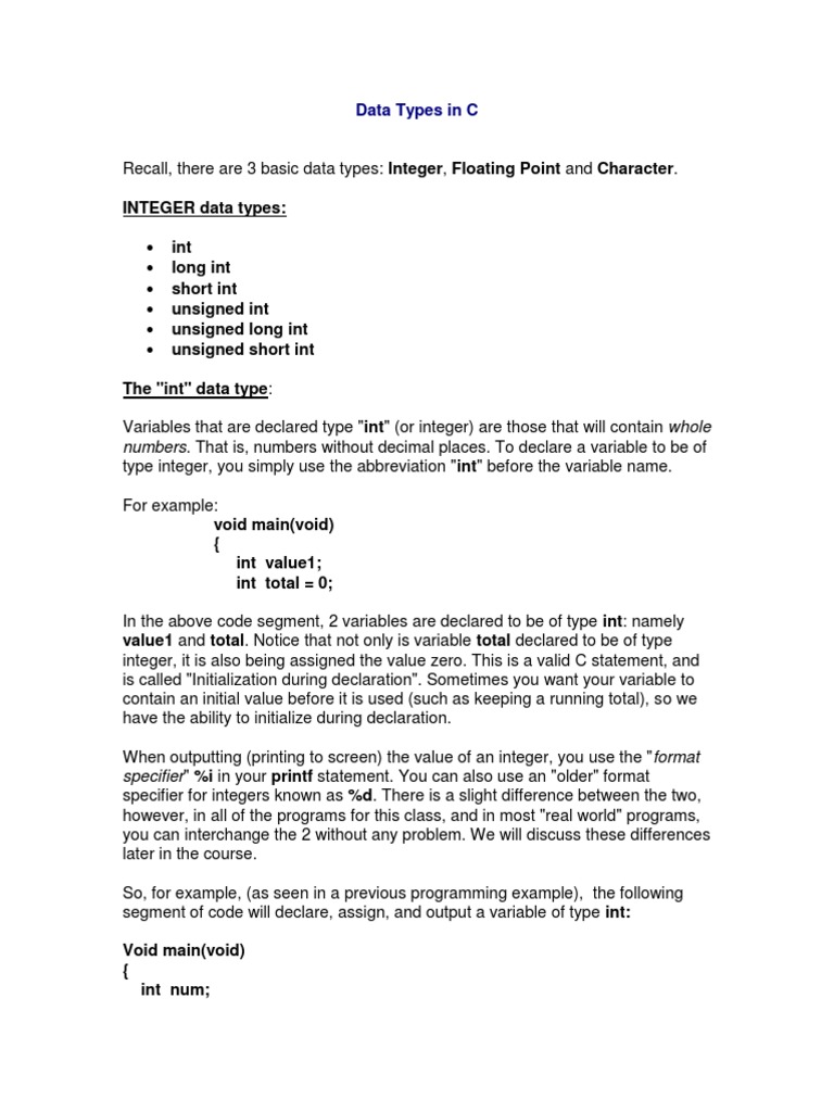 W2 4 DataTypes | PDF | Integer (Computer Science) | Data Type