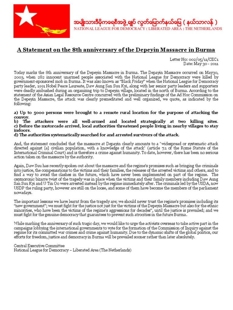The Depayin Massacre Occurred On 30 May 2003 | Download Free PDF ...