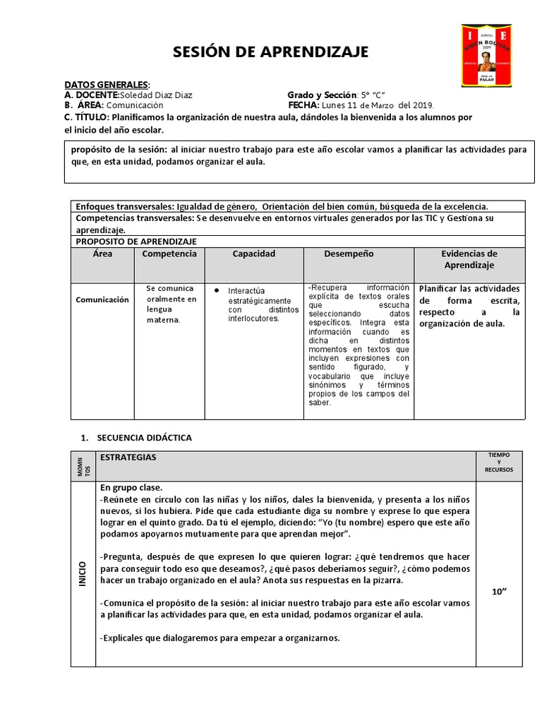 Sesiones Primera Semana | PDF | Aprendizaje | Salón de clases