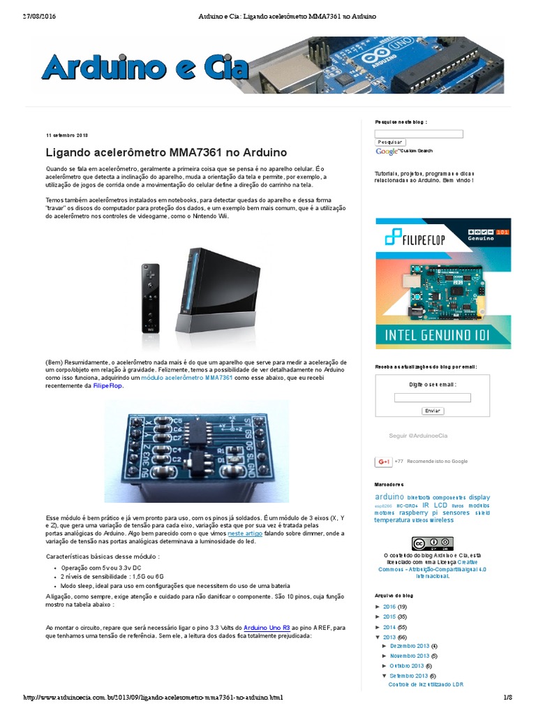 Arduino e Cia - Ligando Acelerômetro MMA7361 No Arduino | PDF | Arduino | Acelerômetro