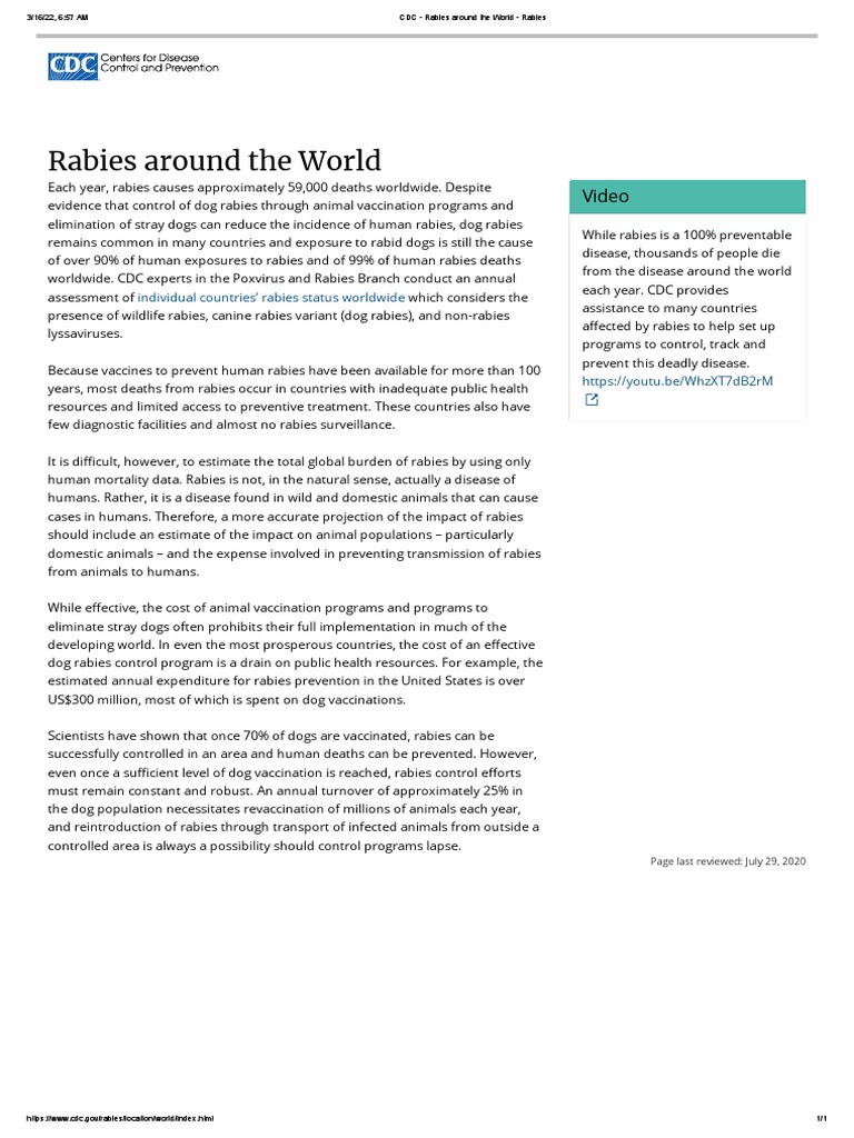 CDC - Rabies Around The World - Rabies | PDF | Rabies | Vaccination