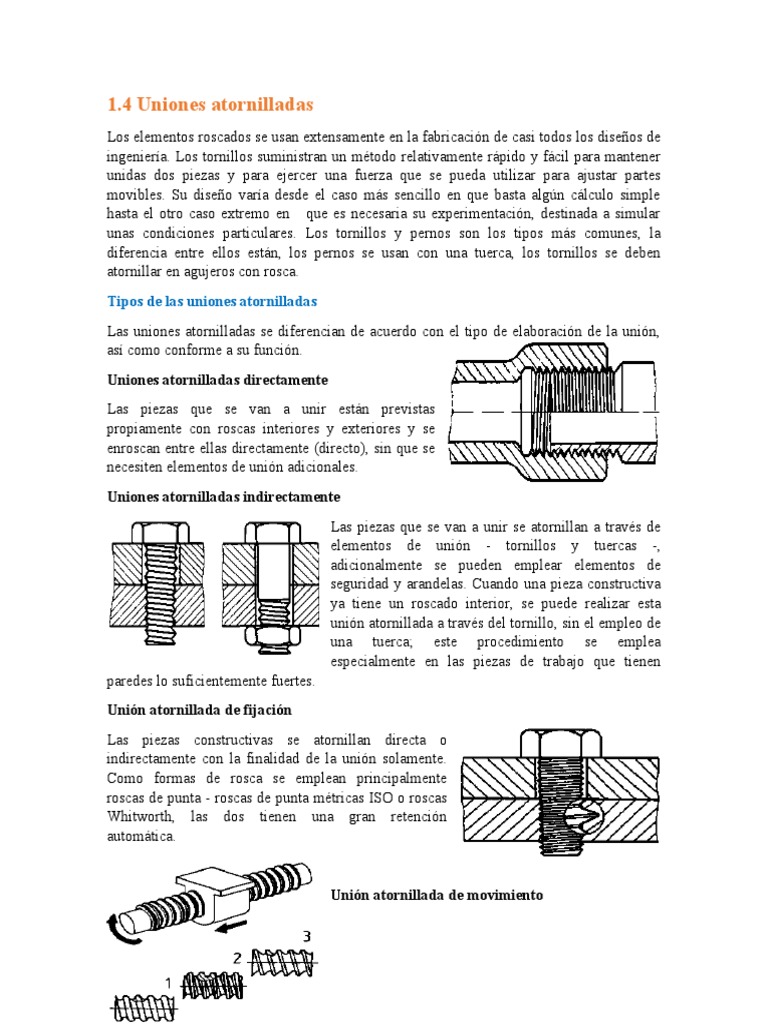 1.4 Uniones Atornilladas | PDF | Tornillo | Física Aplicada e ...