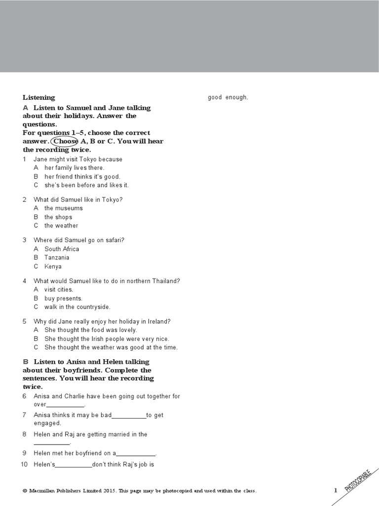 Open Mind Pre-Intermediate End-Of-Course Skills Test - Editable | PDF