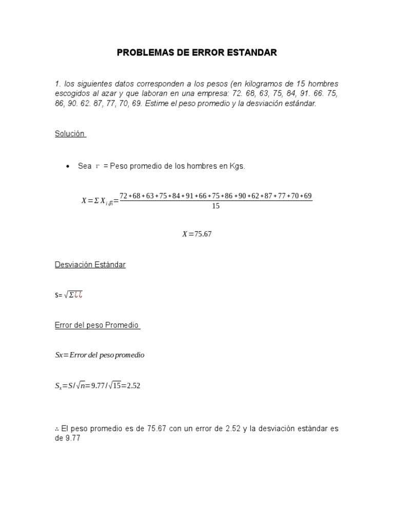 Problemas de Error Estandar | PDF | Estadísticas descriptivas ...