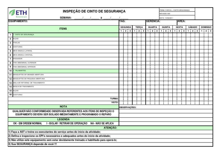 Check List Cinto de Segurança | PDF