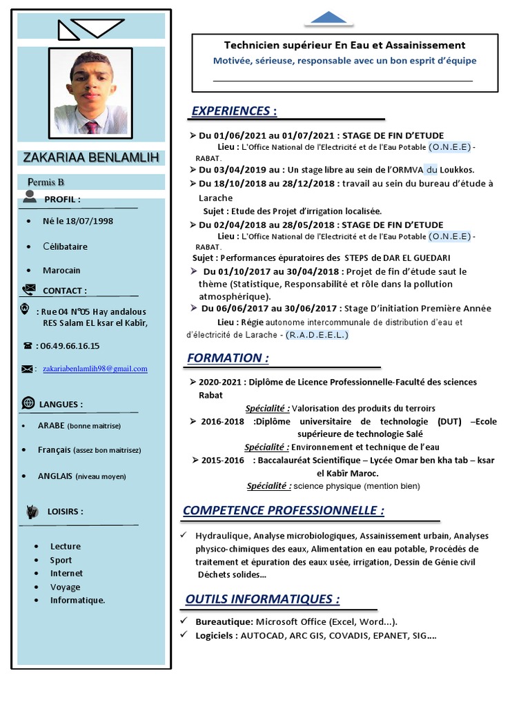 CV Technicien en Eau et Assainissement | PDF | Eau | Assainissement