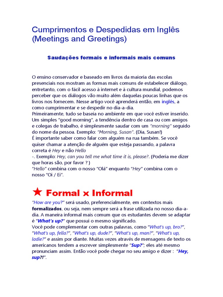Cumprimentos e Despedidas em Inglês: Uma Introdução Simples às ...