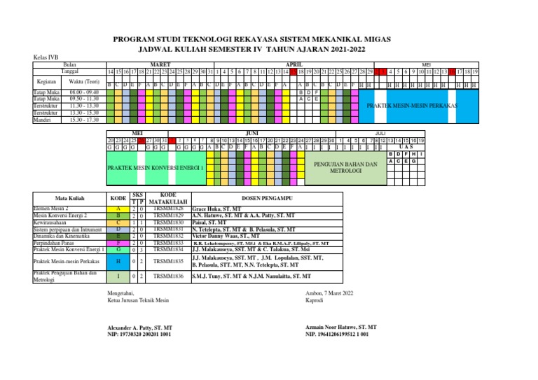 Revisi 2, Roster Ivb Sem. Genap 2021-2022 | PDF