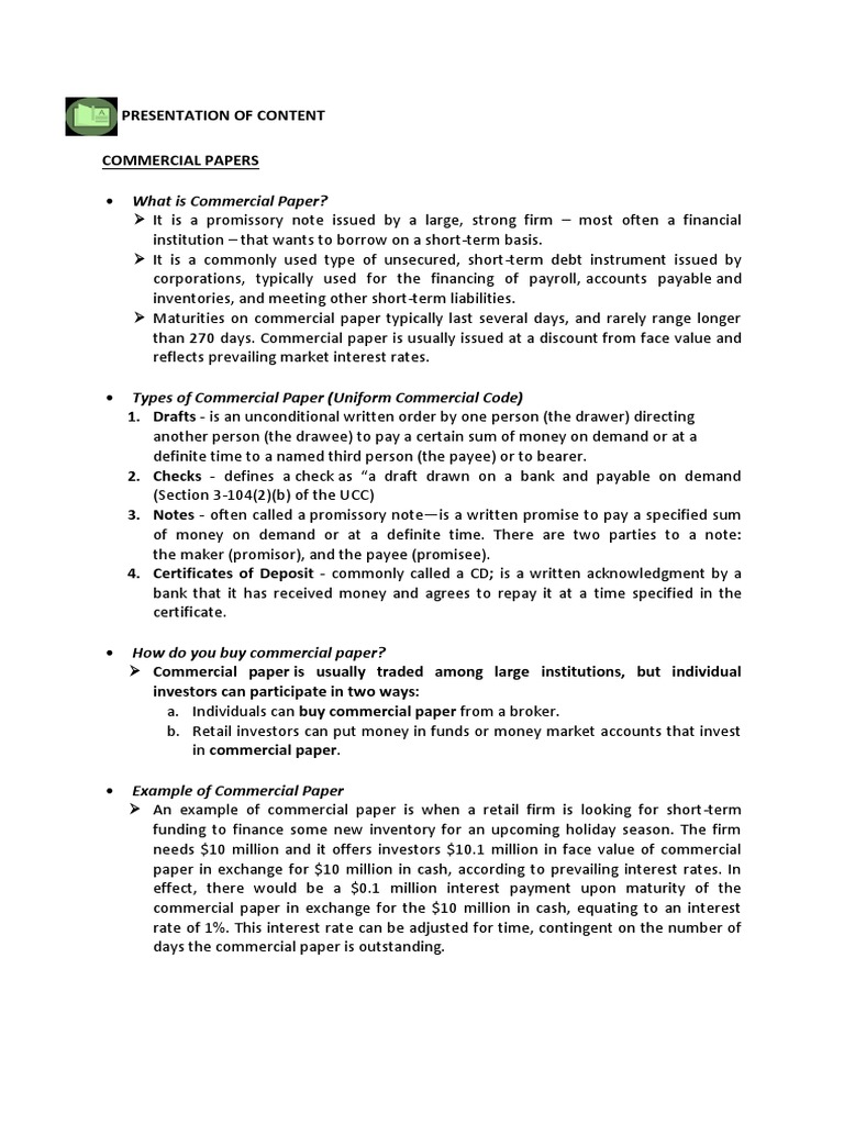 Commercial Papers | PDF | Commercial Paper | Promissory Note