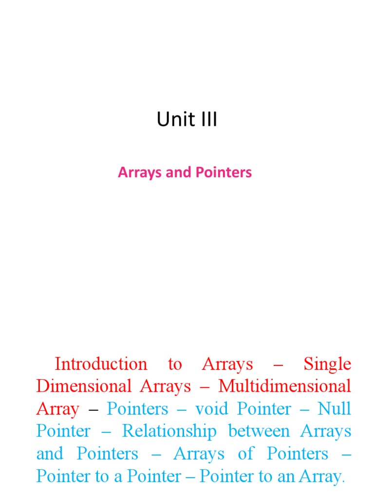 Unit Iii Arrays And Pointers Download Free Pdf Pointer Computer 