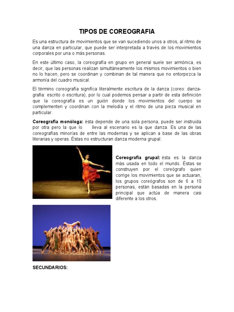 Tipos de Coreografía | PDF | Bailes | Las artes escénicas