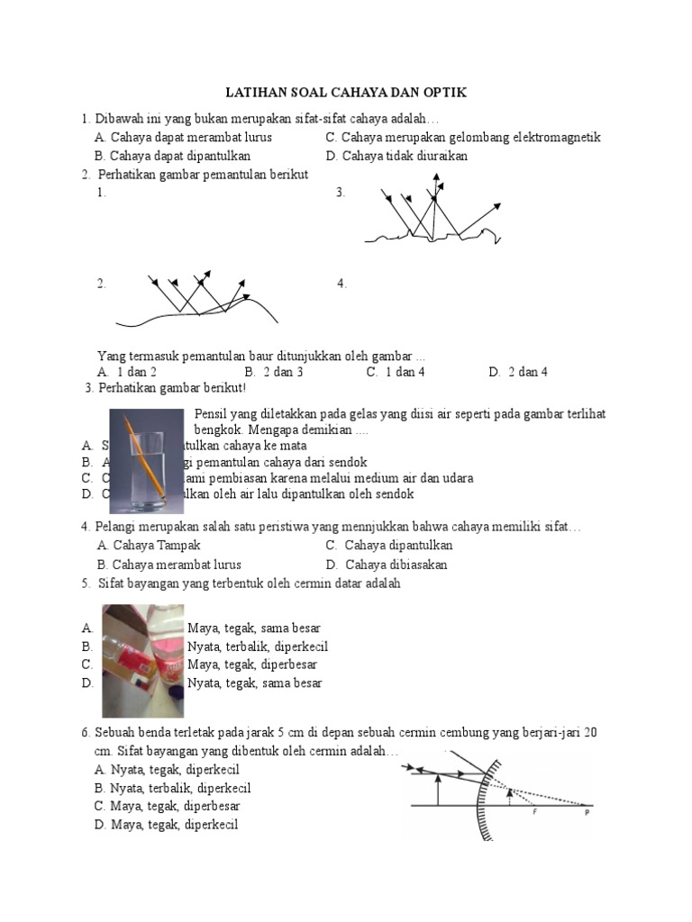 Soal Latihan Cahaya dan Optik Kelas 8 | PDF