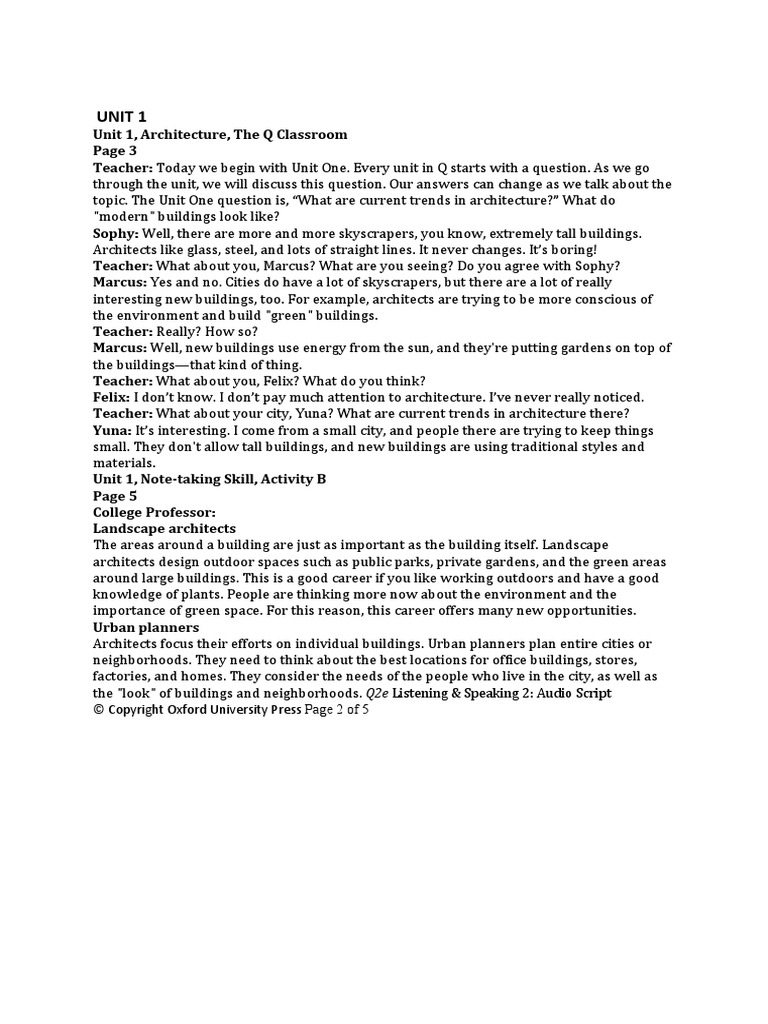 Unit 1: Q2e Listening & Speaking 2: Audio Script | PDF