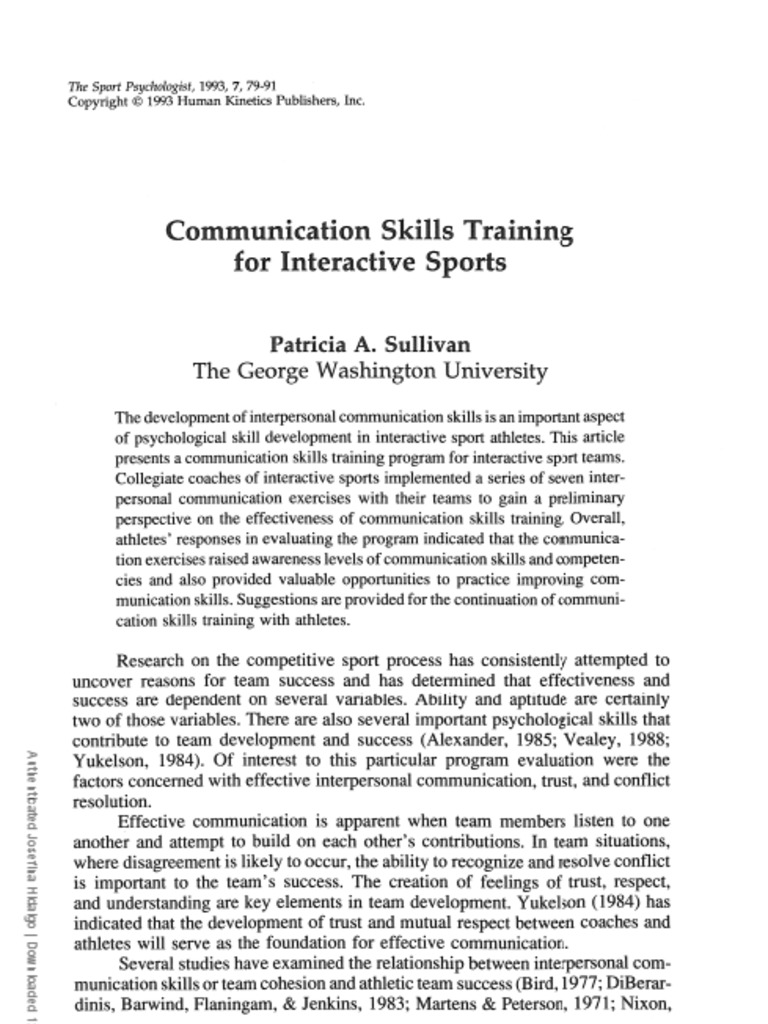 Communication Skills Training For Interactive Sports | PDF ...