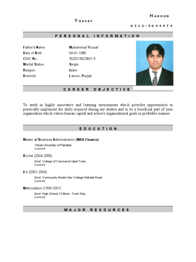 Haroon Yousaf - Personal and Professional Profile | PDF | Banks | Revenue